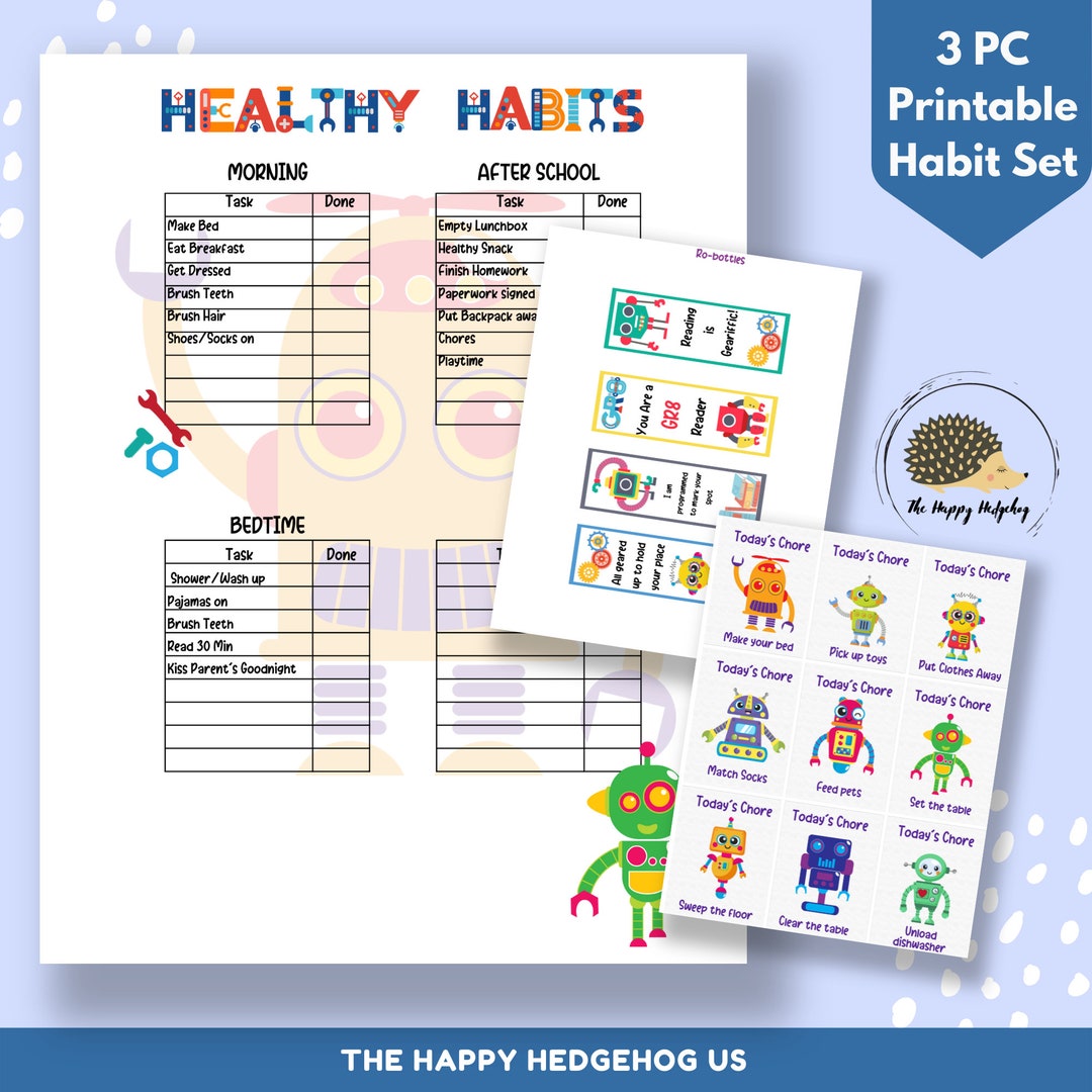 Healthy Habits Checklist for Kids, Printable Daily Checklist With Chore ...