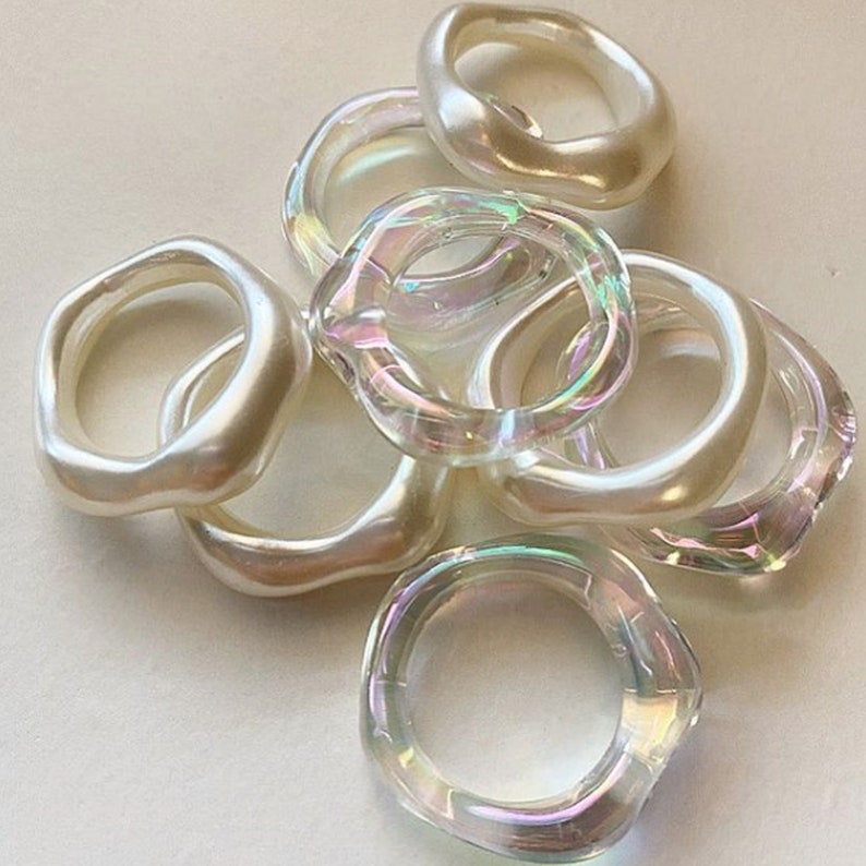 Acrylic Ring / Resin Ring / Clear Ring / Pearl Ring / Stack | Etsy