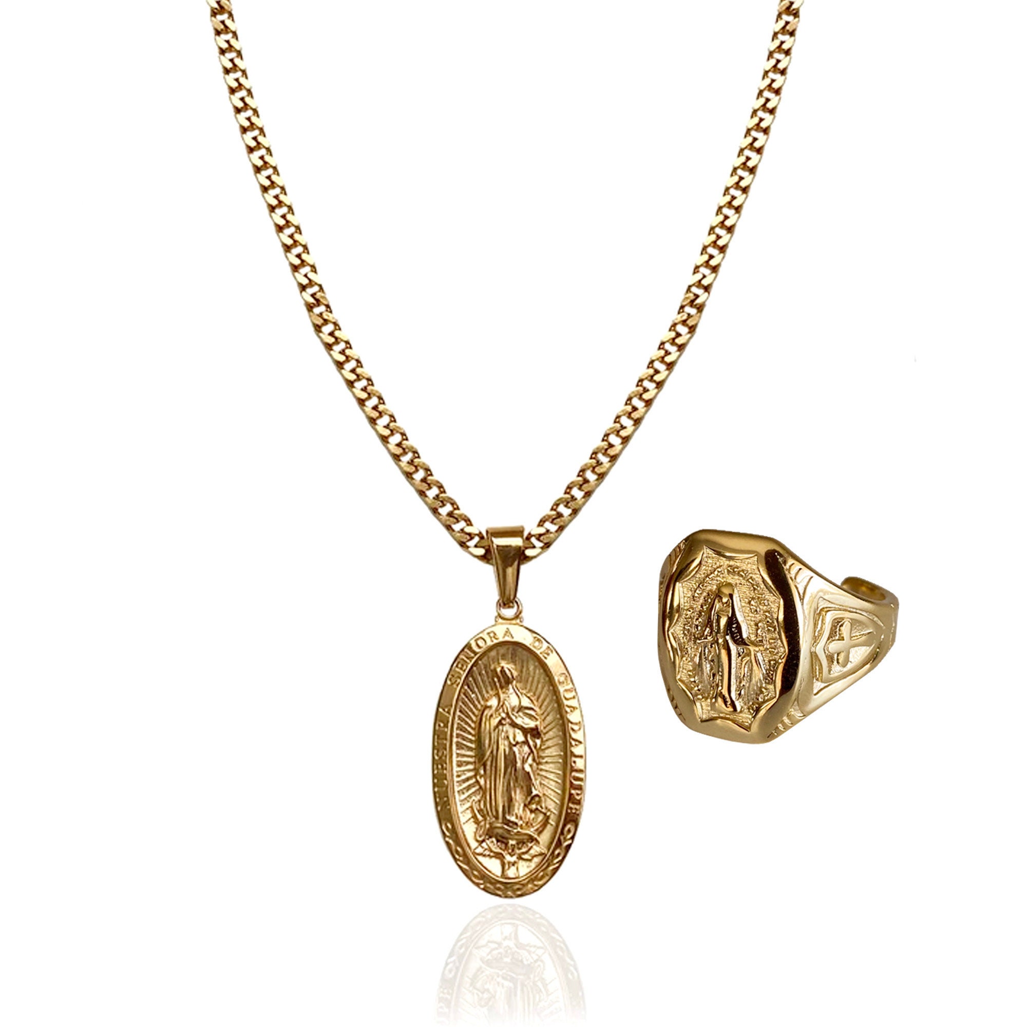 Virgin Mary 18K Gold Plated Necklace Virgin Mary Signet Gold | Etsy