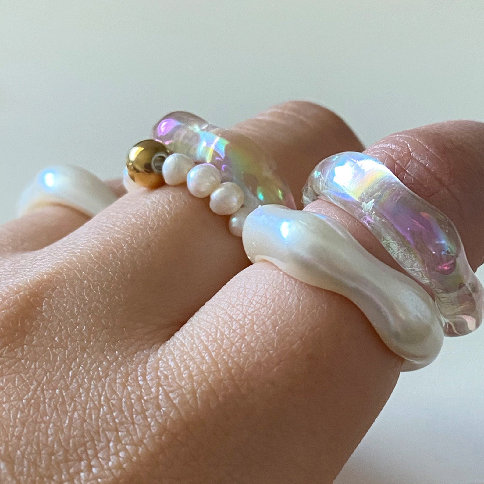 Acrylic Ring / Resin Ring / Clear Ring / Pearl Ring / Stack Skinny Ring ...