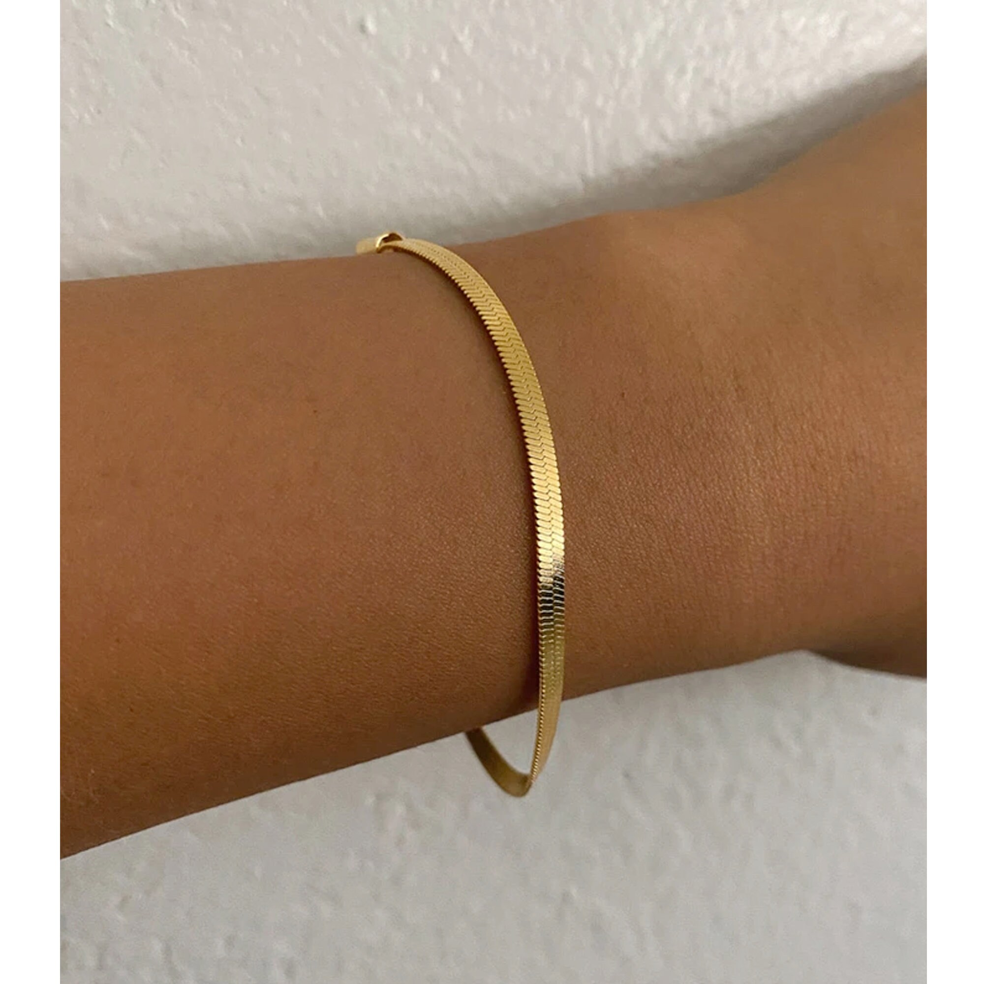 18K Snake Chain Bracelet Gold Link Bracelets Delicate | Etsy