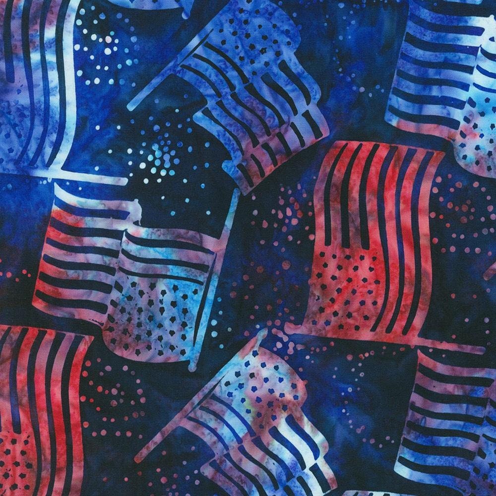 Liberty Flags and Bunting Patriotic Batik Fabric - Robert Kaufman Hand ...