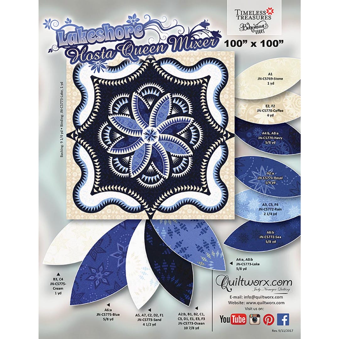 Quiltworx Lakeshore Hosta Queen Size Paper Piecing Quilt Pattern 100 X ...