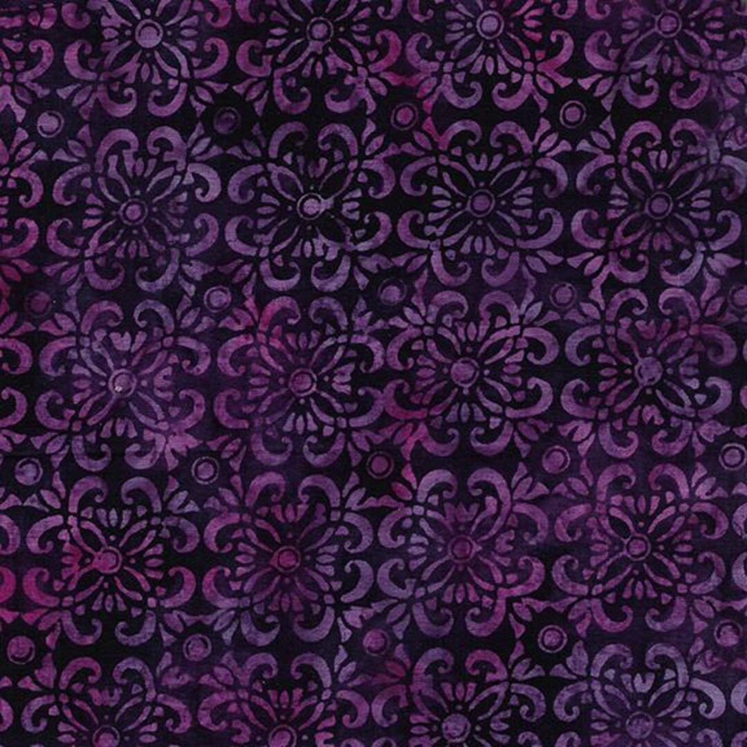 Baroque Ornate 2 Inch Tile Purple Merlot Batik Fabric - Island Batik ...