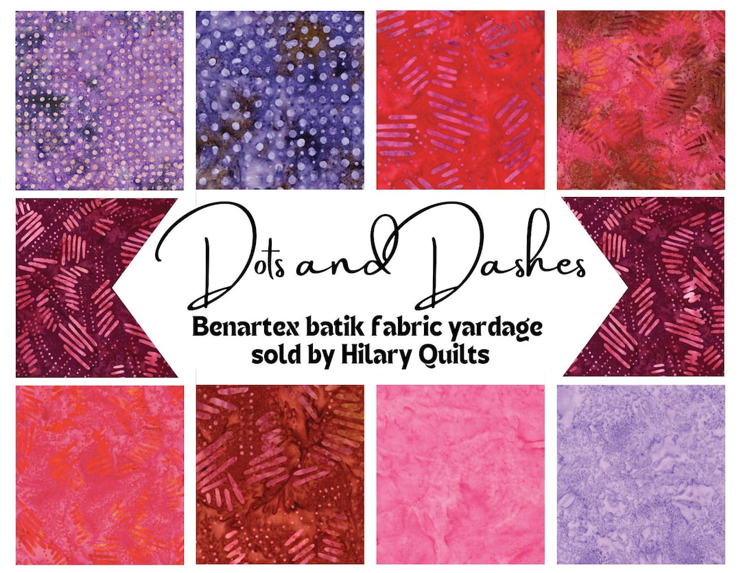 Dots & Dashes Warm Red, Pink, Magenta, Grape Batik Fabric - Benartex ...