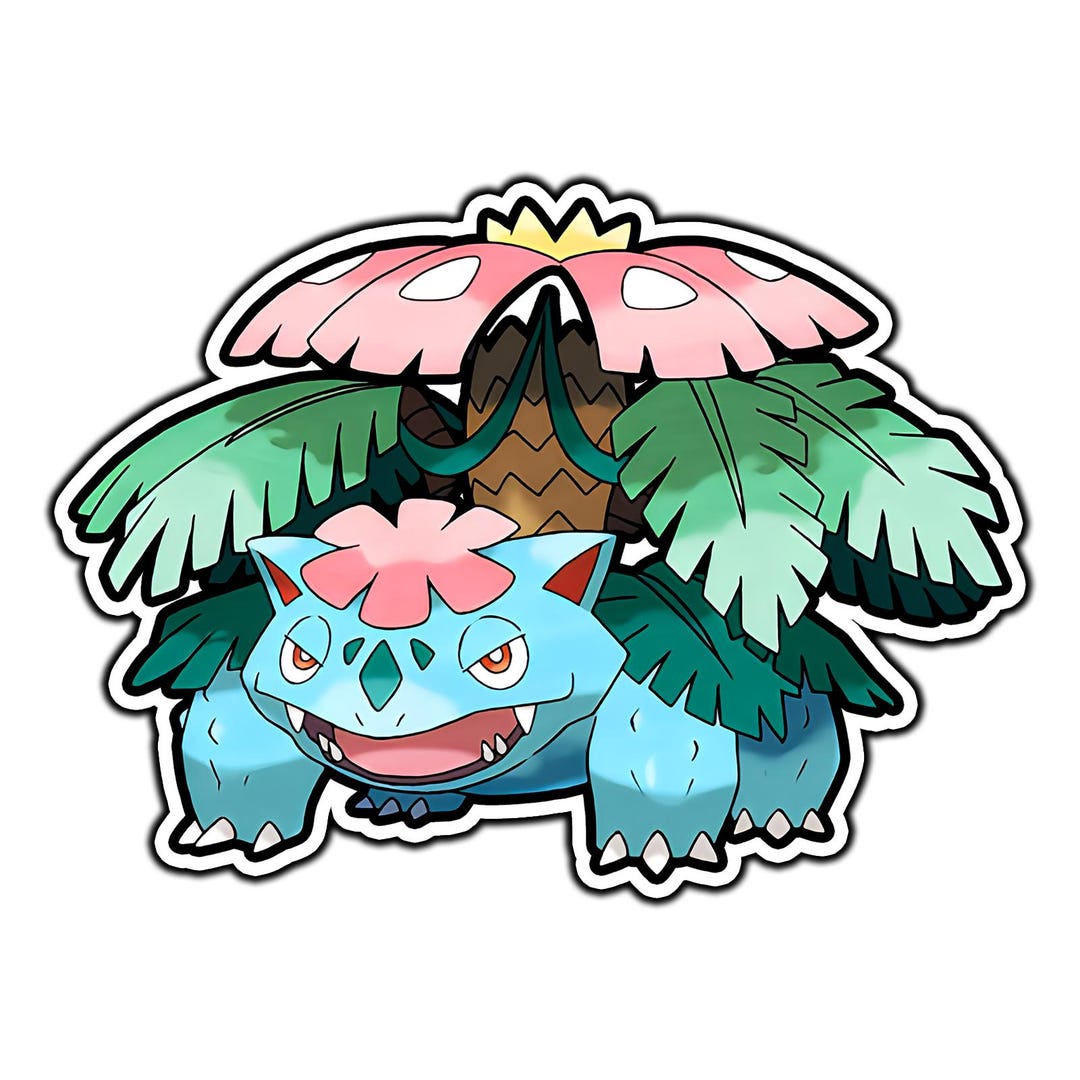 Mega Venusaur Cute Anime Sticker | Waterproof Vinyl Decal for Laptop ...