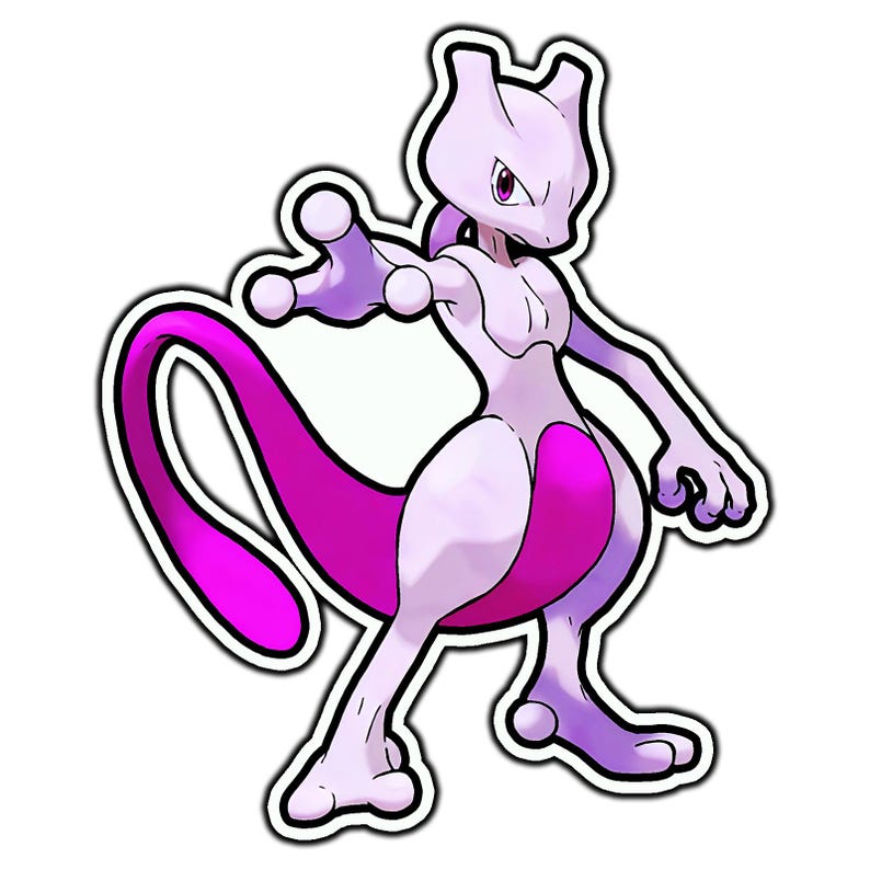 Mewtwo Cute Anime Sticker | Waterproof Vinyl Decal for Laptop, Water ...