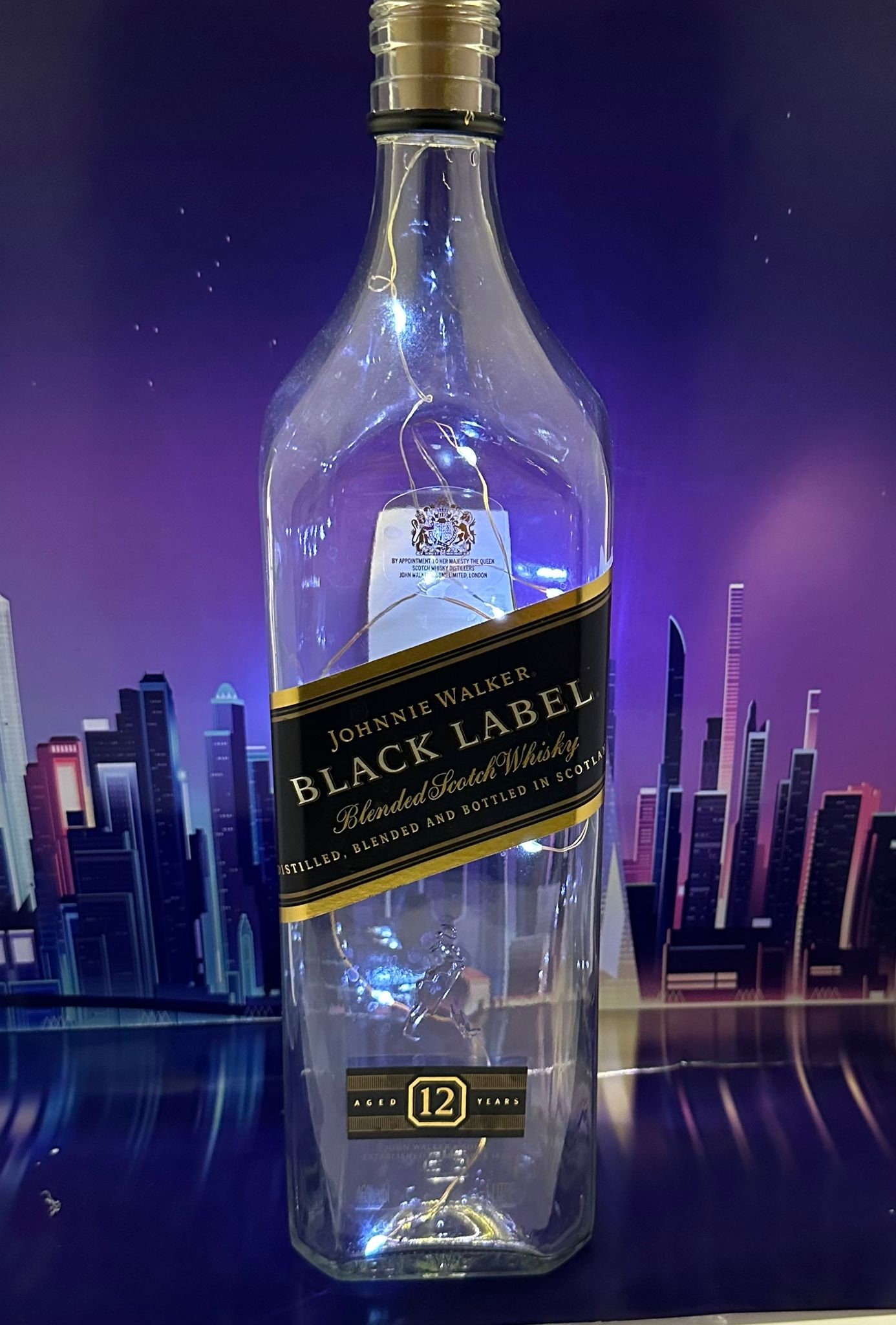 Johnnie Walker Black Label Whisky Light up LED Bottle Upcycled - Etsy