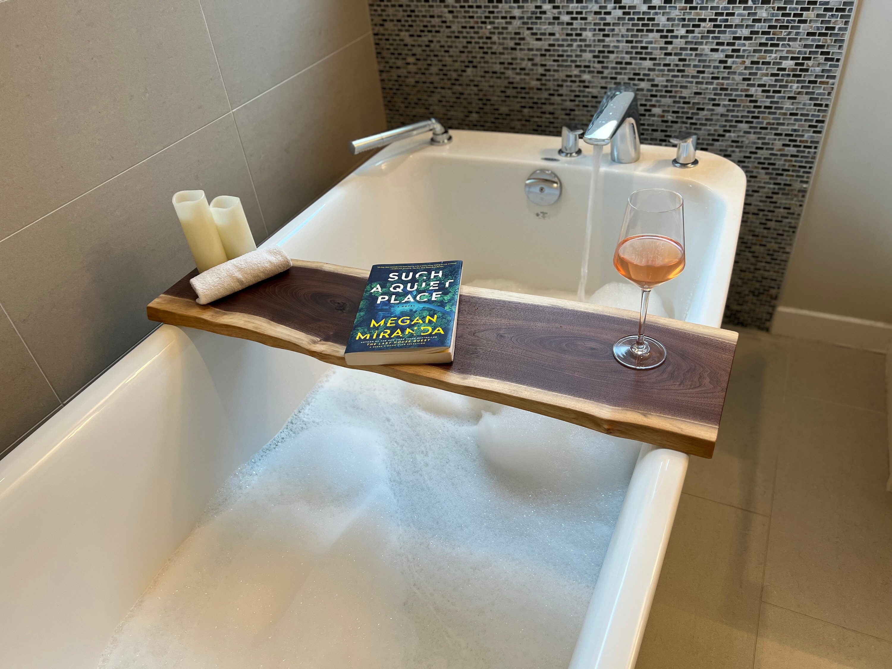 Live Edge Wooden Bath Caddy | Rustic Solid Wood Bathtub Tray | Spa ...