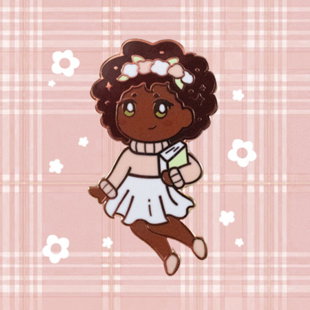 Lara | Bookworm Cottagecore Girl Hard Enamel Pin | Rose Gold Cute ...