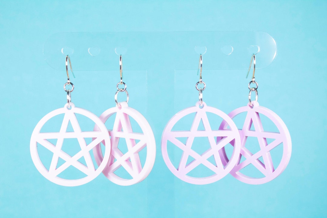 Pastel Pentagram Acrylic Laser Cut Earrings Witchy Wiccan Statement ...