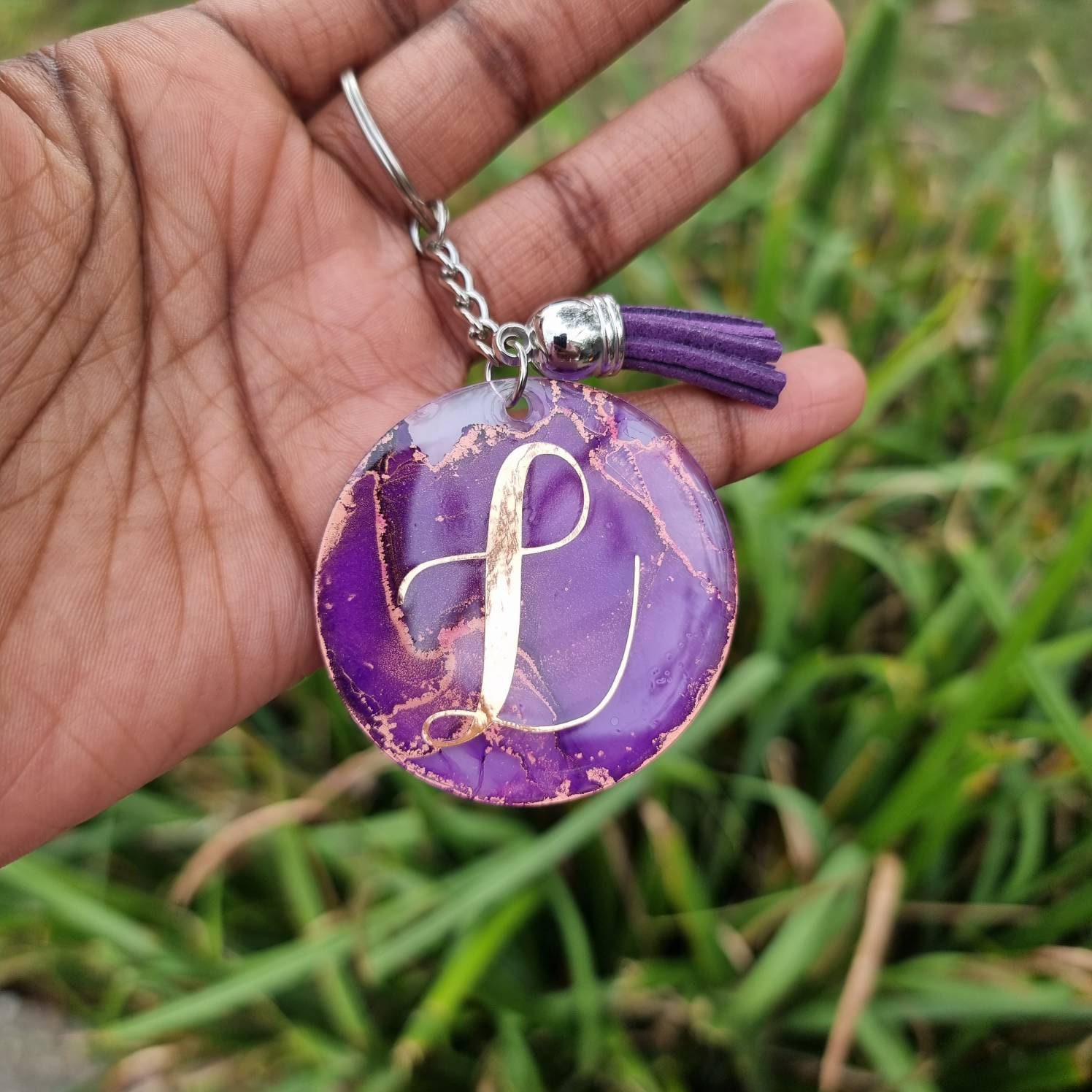 Custom Personalised Resin Initial Keyring | Hexagon / Circle Keychain ...