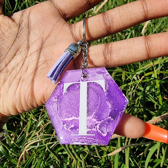 Custom Personalised Resin Initial Keyring | Etsy