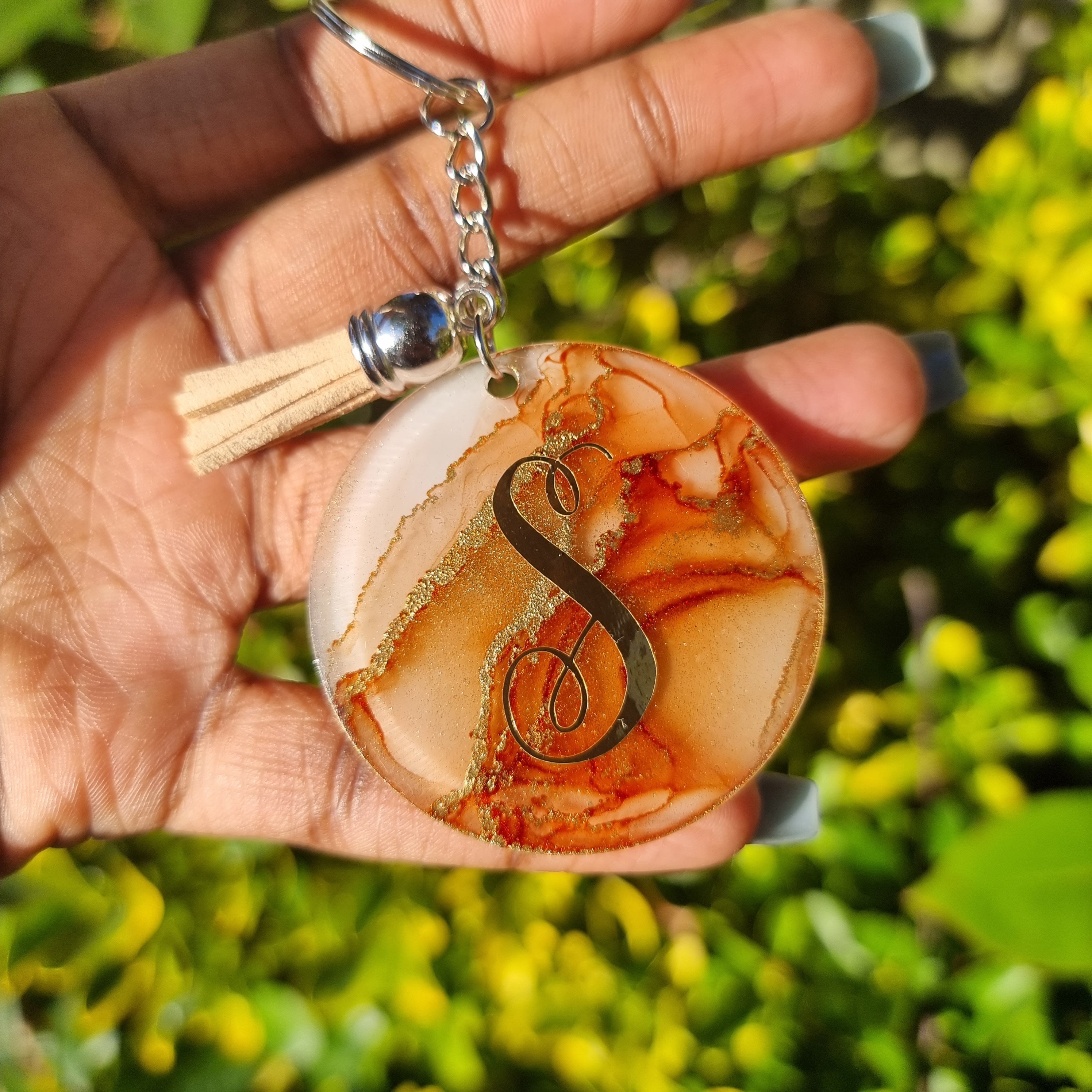 Custom Personalised Resin Initial Keyring | Hexagon / Circle Keychain ...