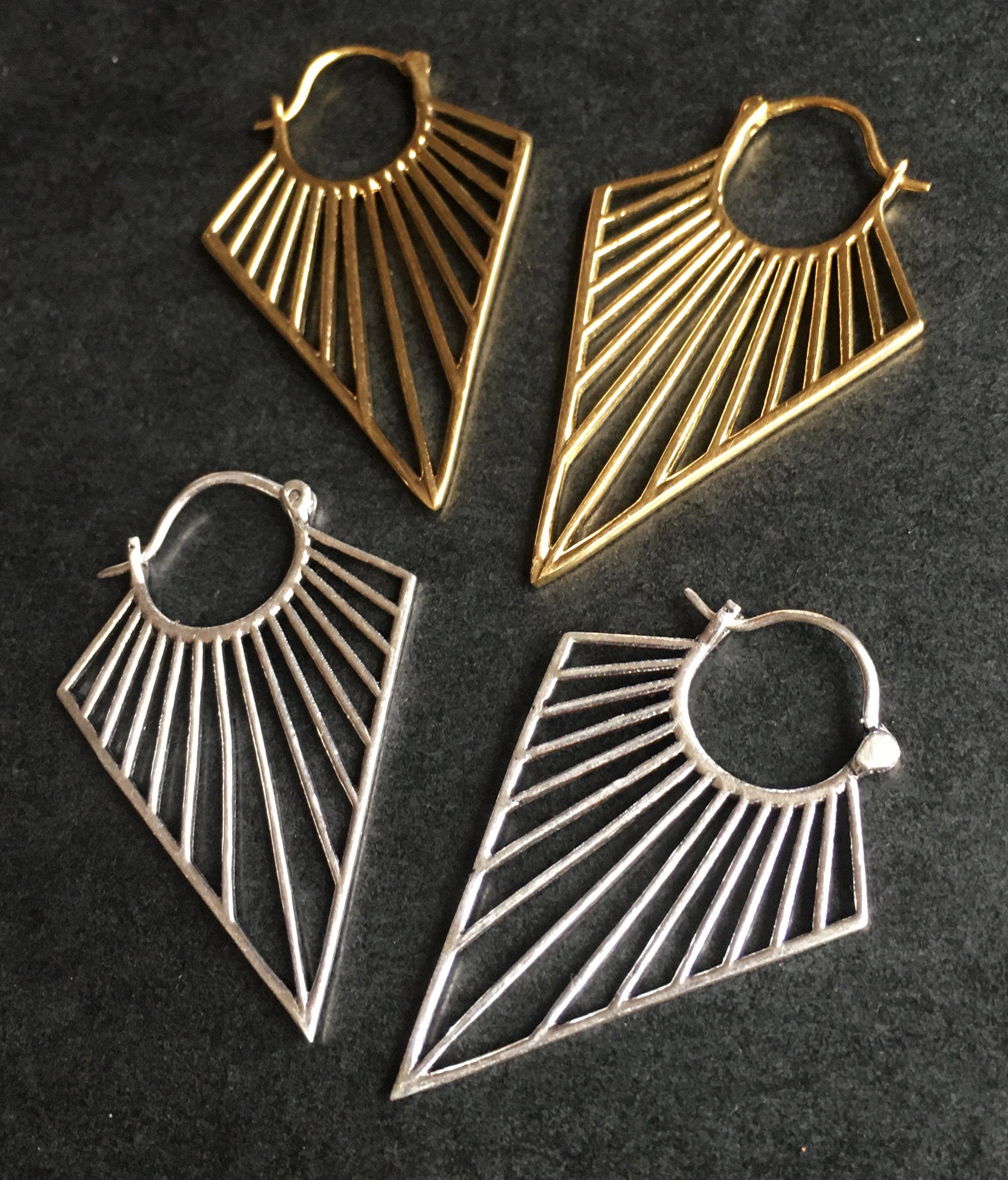 Geometric Pointy Earrings Grid Earrings Diamond Hoop - Etsy