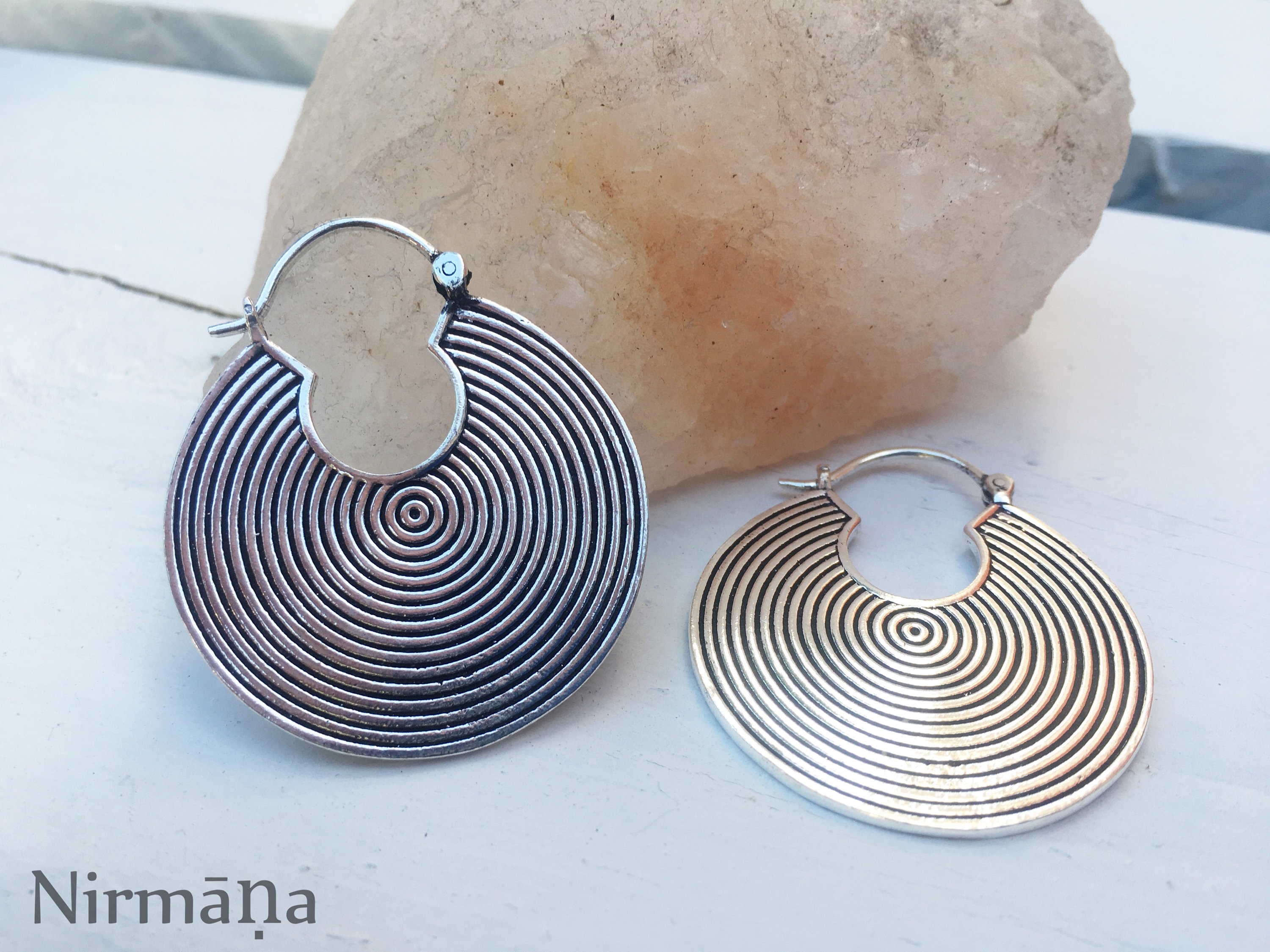 Hoop Disc Earrings, Silver Elegant Gypsy Hoops Circle Earrings, Moon ...
