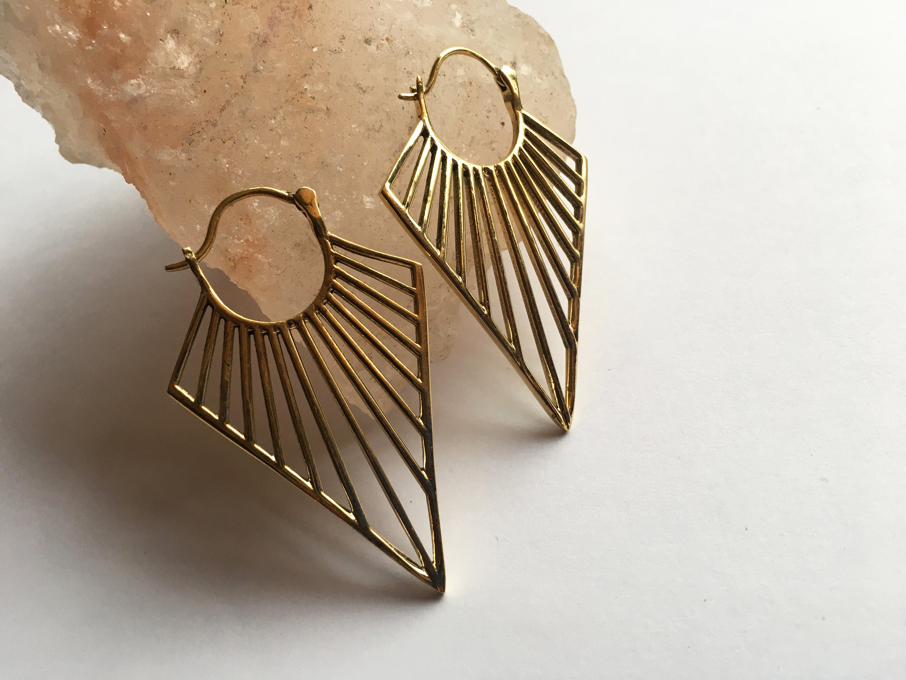 Geometric Pointy Earrings Grid Earrings Diamond Hoop - Etsy