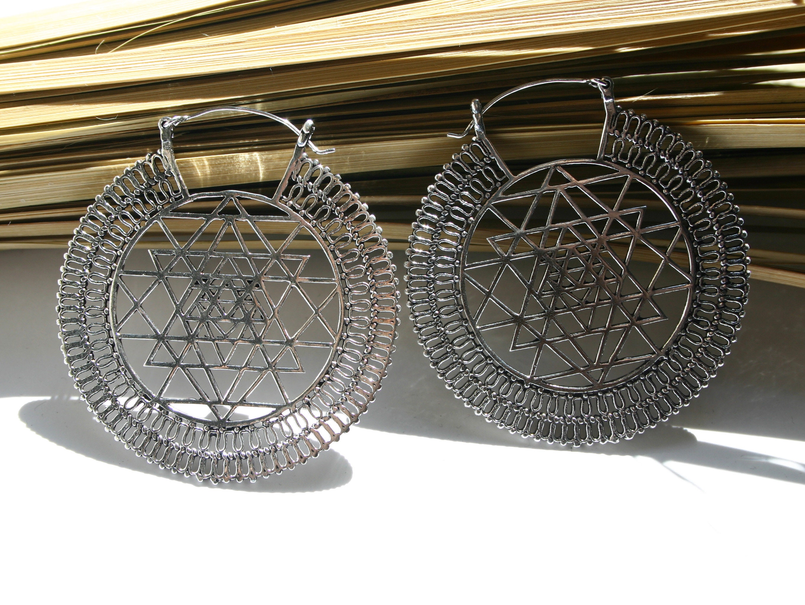 Silver Large Mandala Hoops SRI YANTRA Yoga Earrings Sacred - Etsy