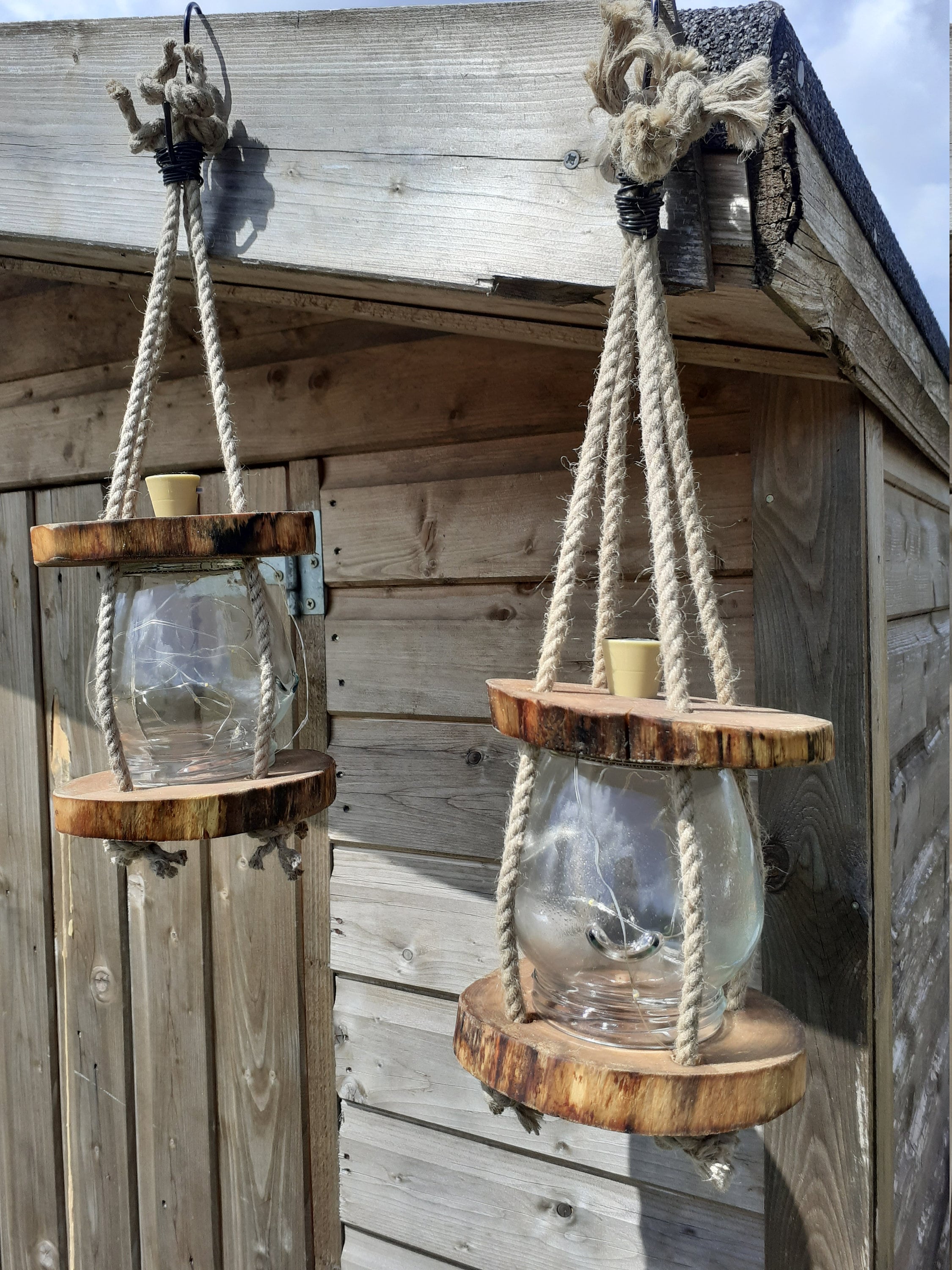 Hanging Lantern Firefly Natural Materials Solar Powered Rustic Handmade ...