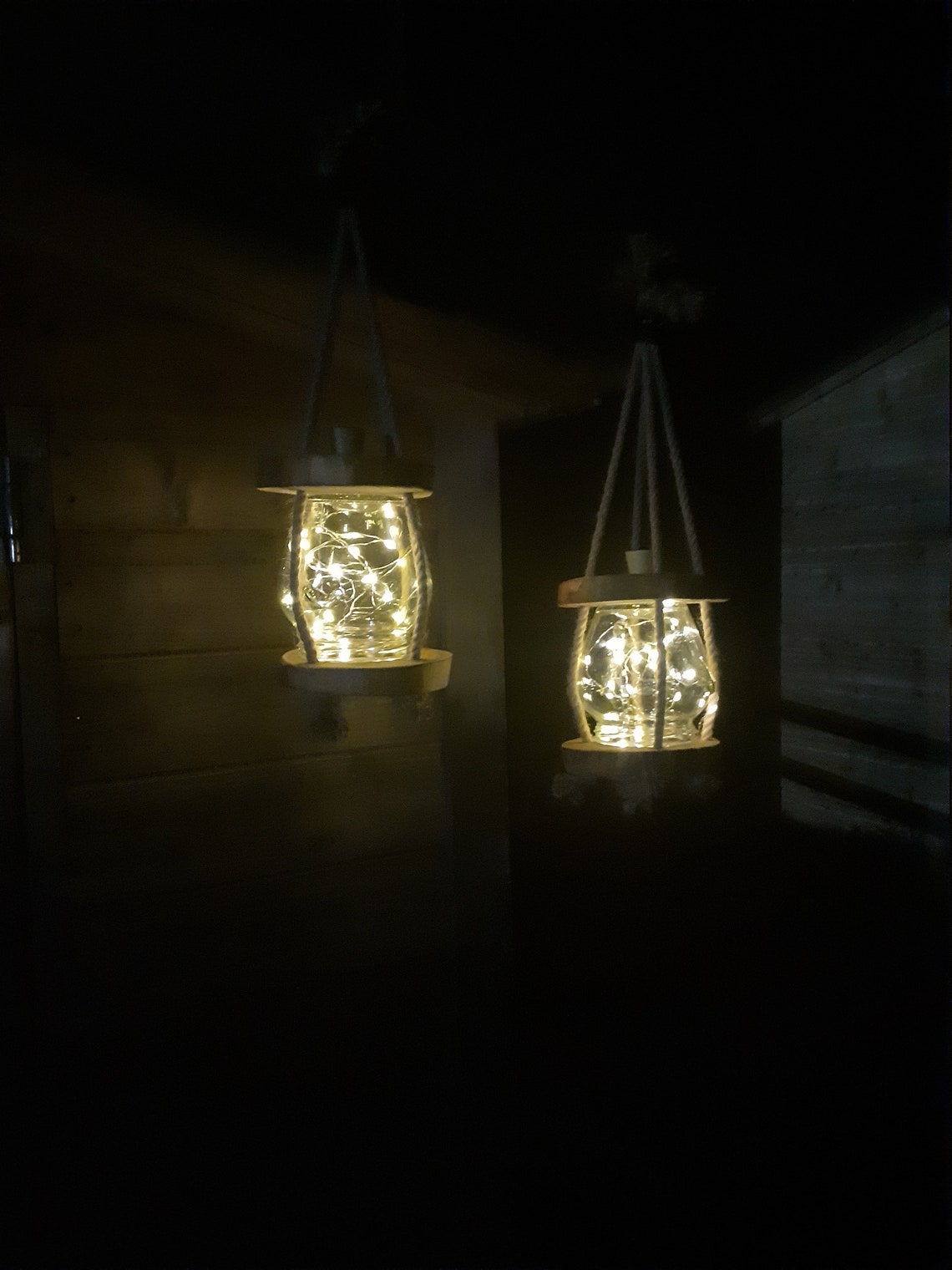 Hanging Lantern Firefly Natural Materials Solar Powered Rustic Handmade ...