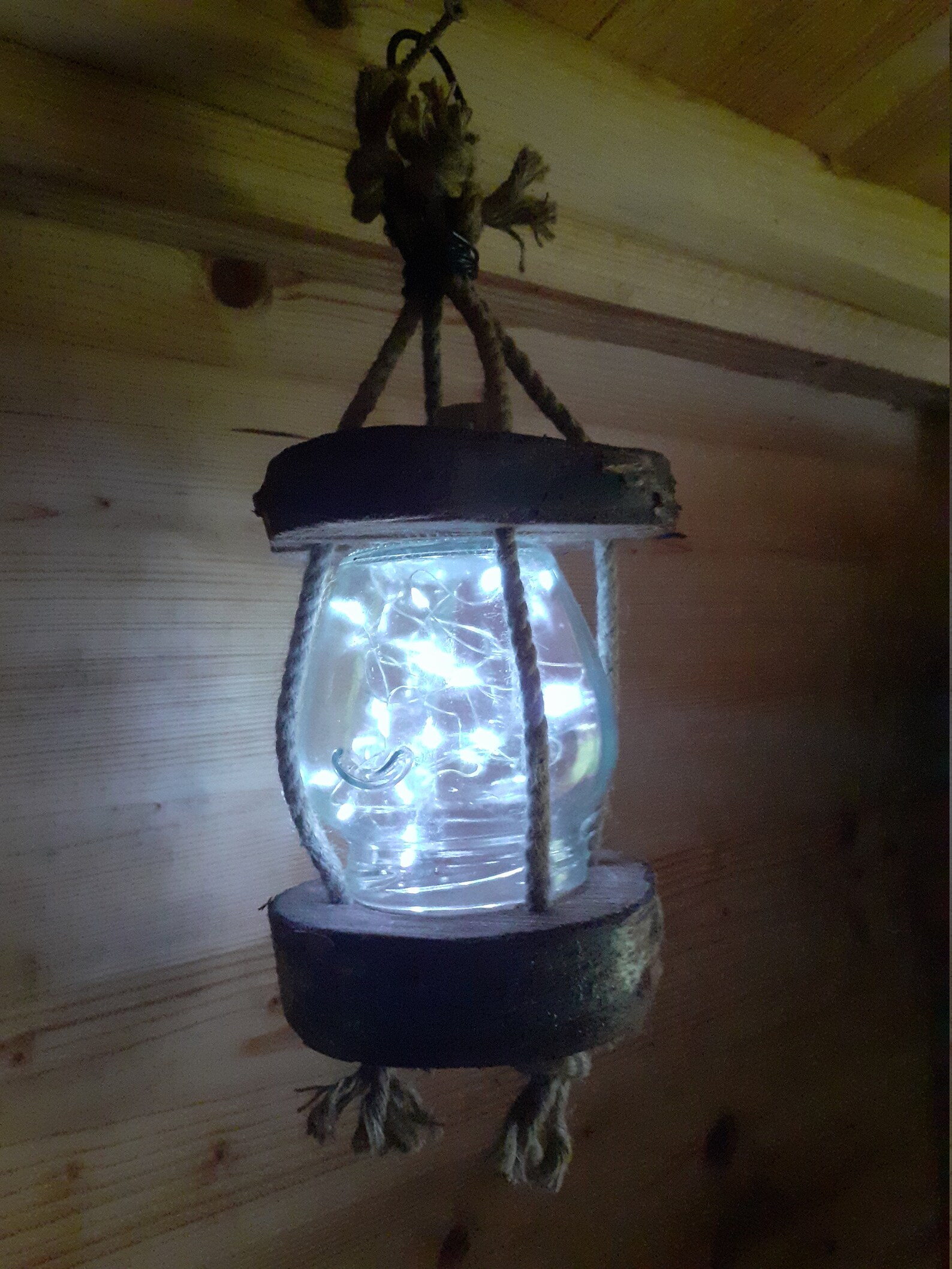 Hanging Lantern Firefly Natural Materials Solar Powered Rustic Handmade ...