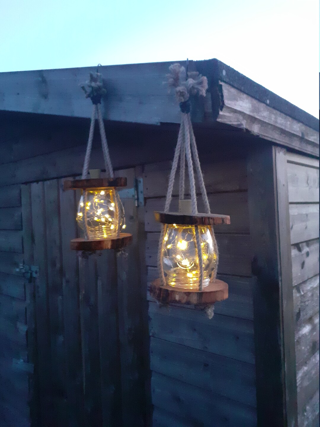 Hanging Lantern Firefly Natural Materials Solar Powered Rustic Handmade ...