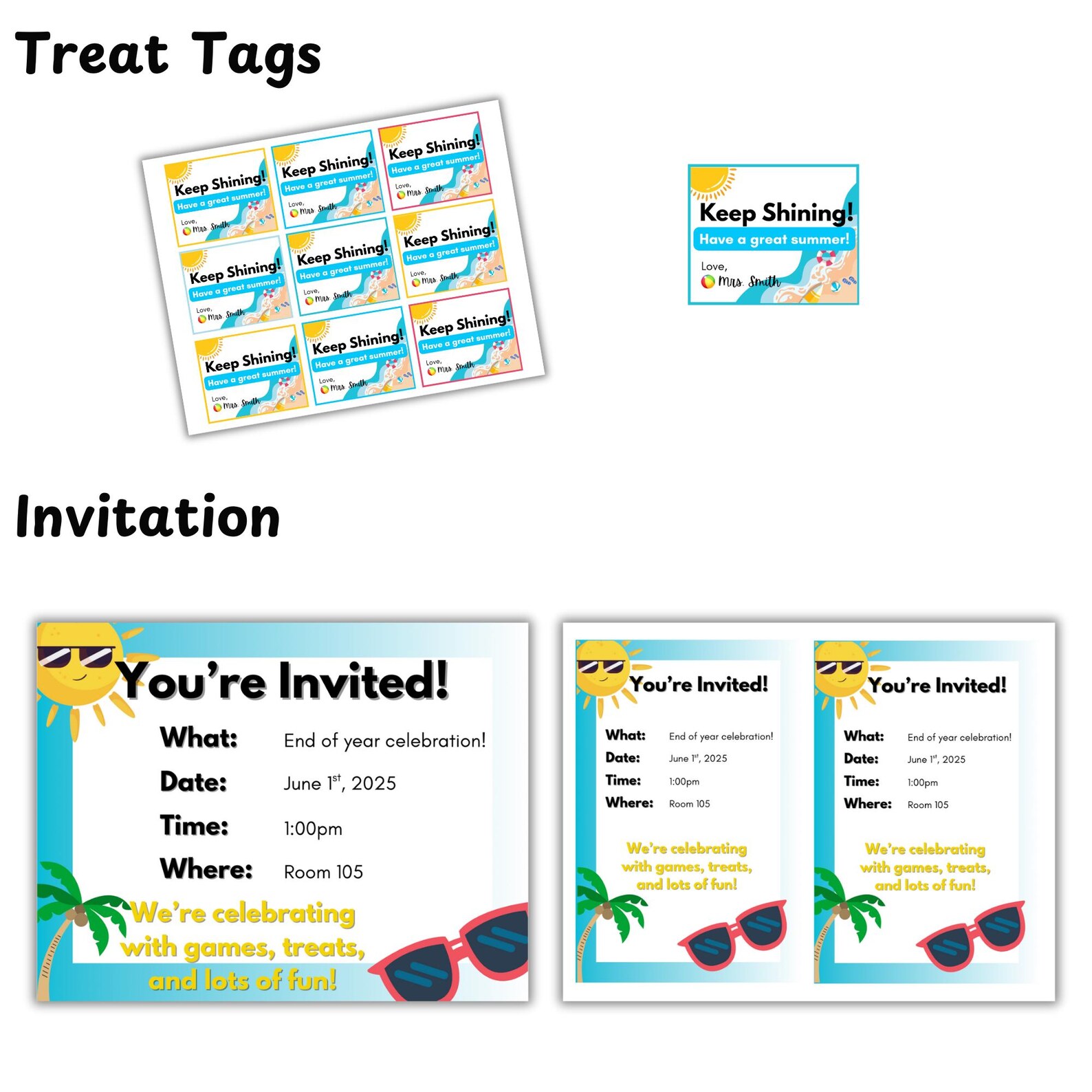 Instant Summer End of Year Party Pack | Classroom Party Kit | Printable ...