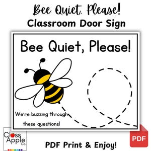 Bee Quiet Classroom Door Sign – Cute Printable Testing Poster – Bee ...