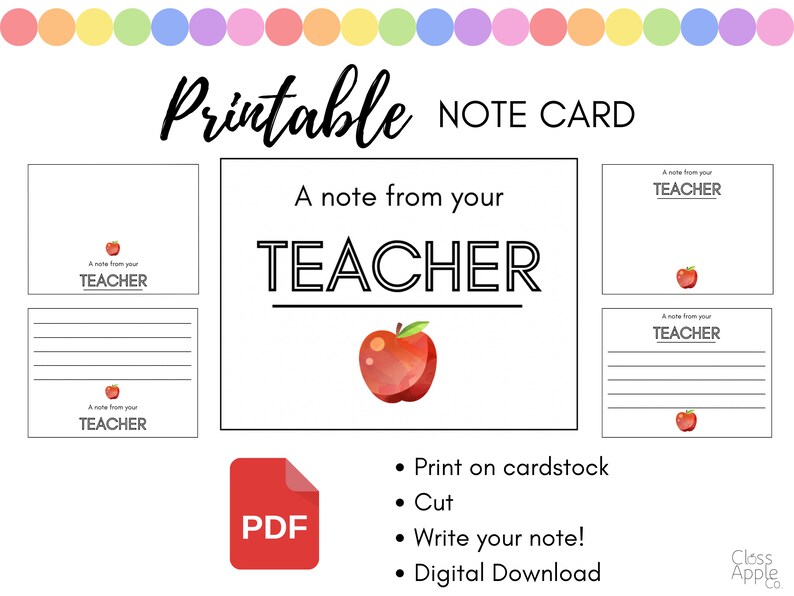 Digital Download Printable Thanks You Notes From Teacher - Etsy