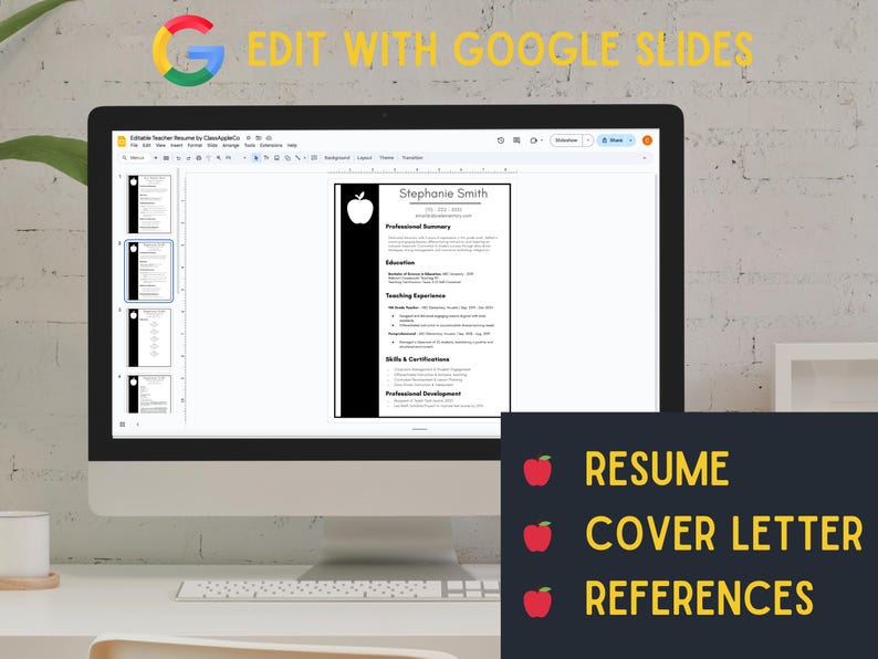 Editable Teacher Resume Template | Google Slides | Modern ...