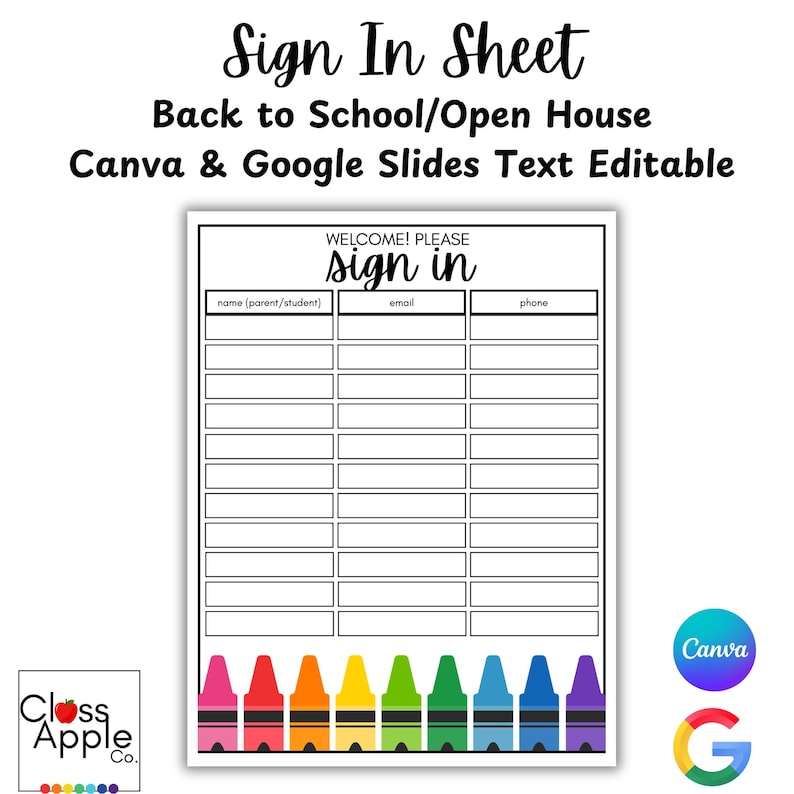 Editable Open House Sign-in Sheet | Canva & Google Slides | Back to ...