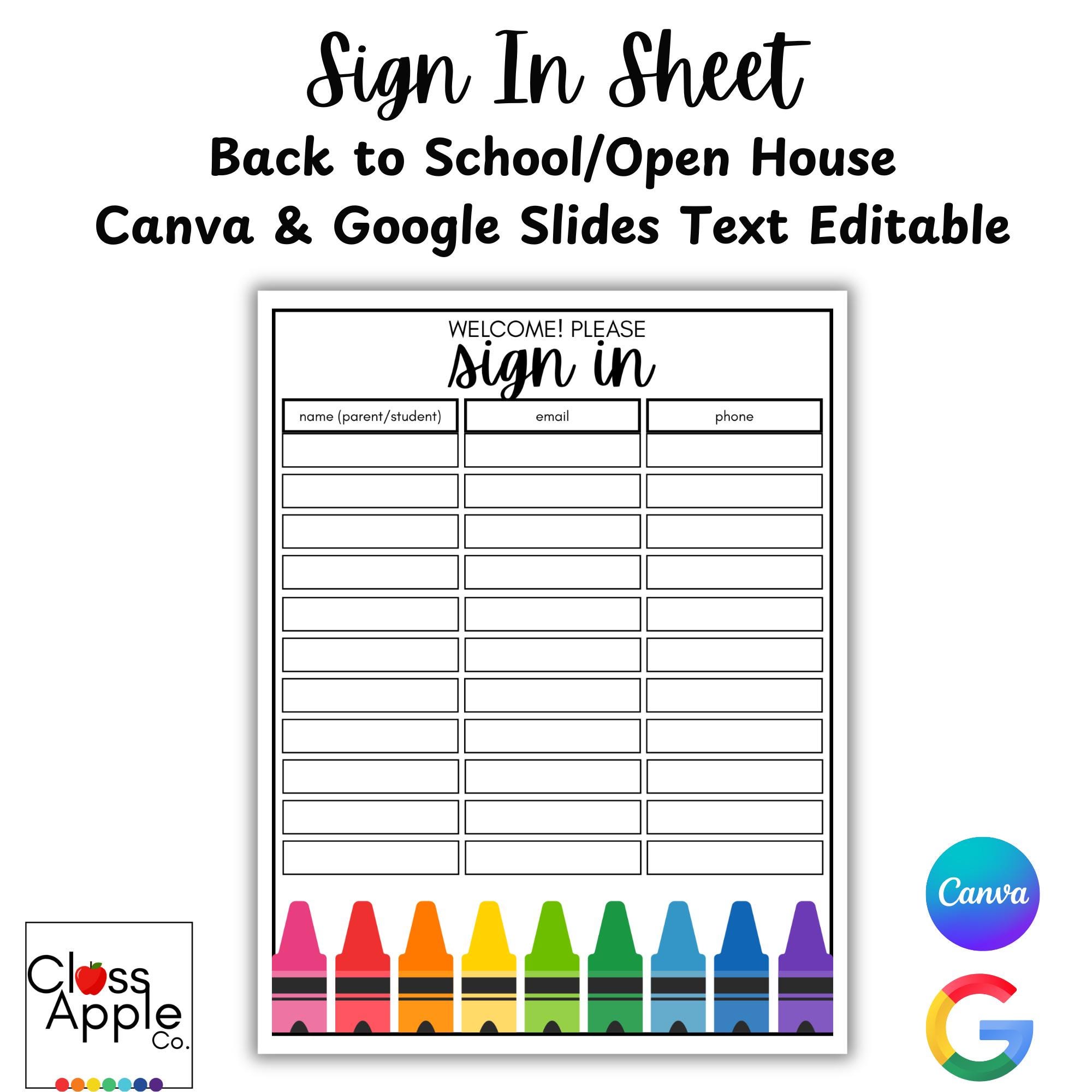 Editable Open House Sign-in Sheet | Canva & Google Slides | Back to ...