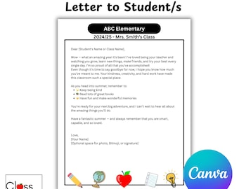 Teacher Goodbye Letter to Students Template | Teacher End of School ...