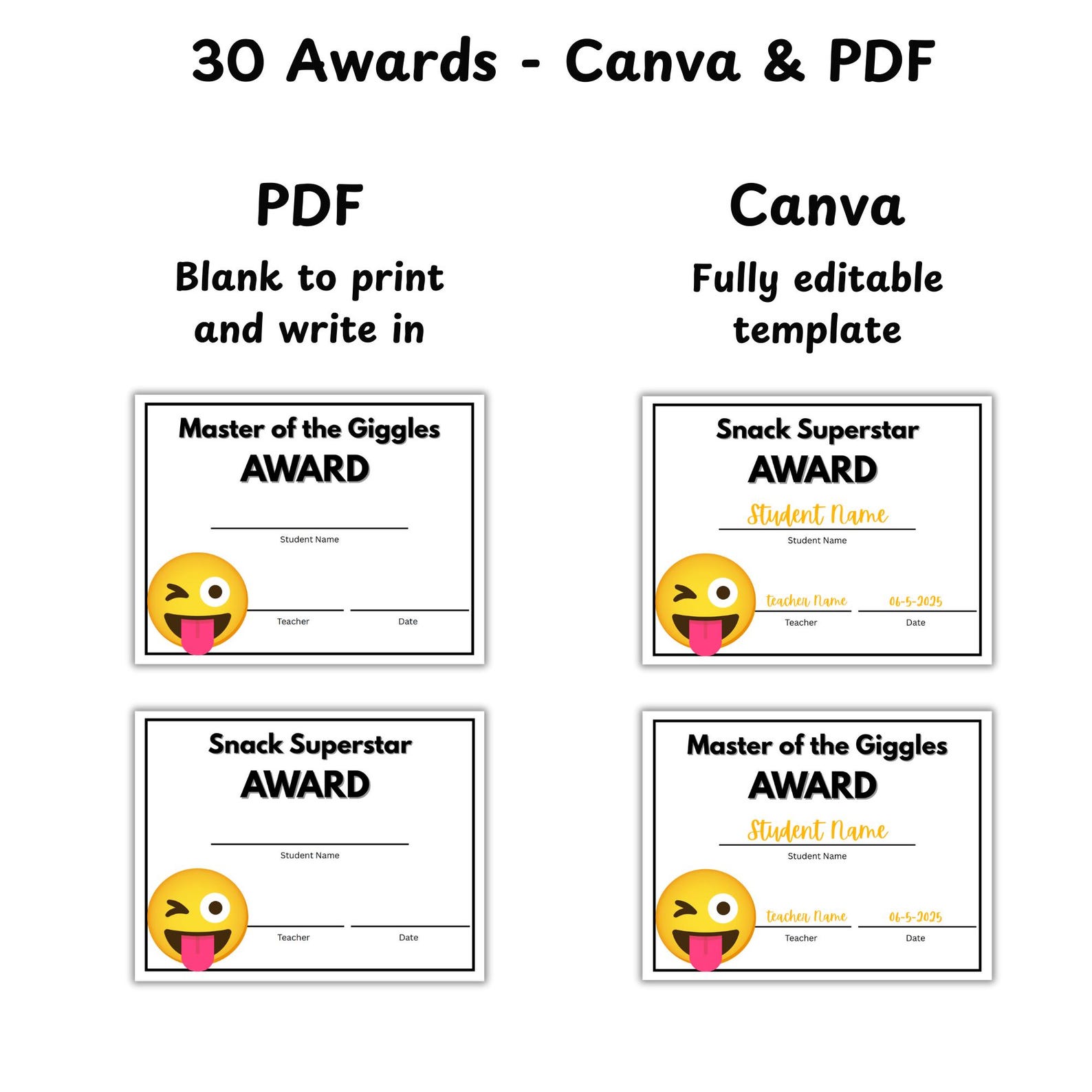 30 Funny End of Year Awards for Students | Editable Canva Template ...