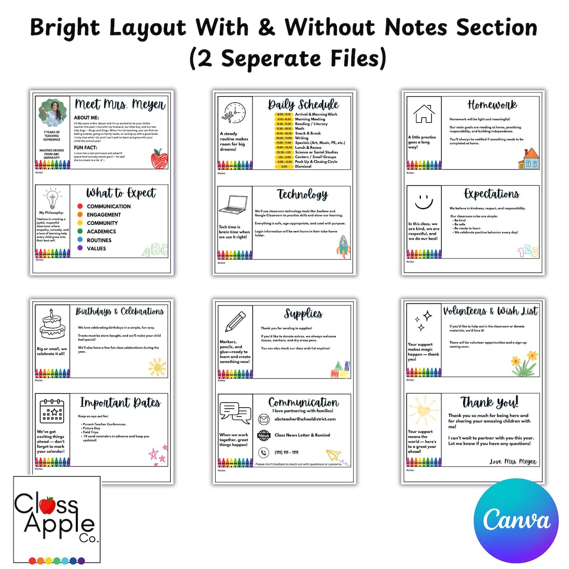 Editable Back to School Night Handout Canva Template | Meet the Teacher ...