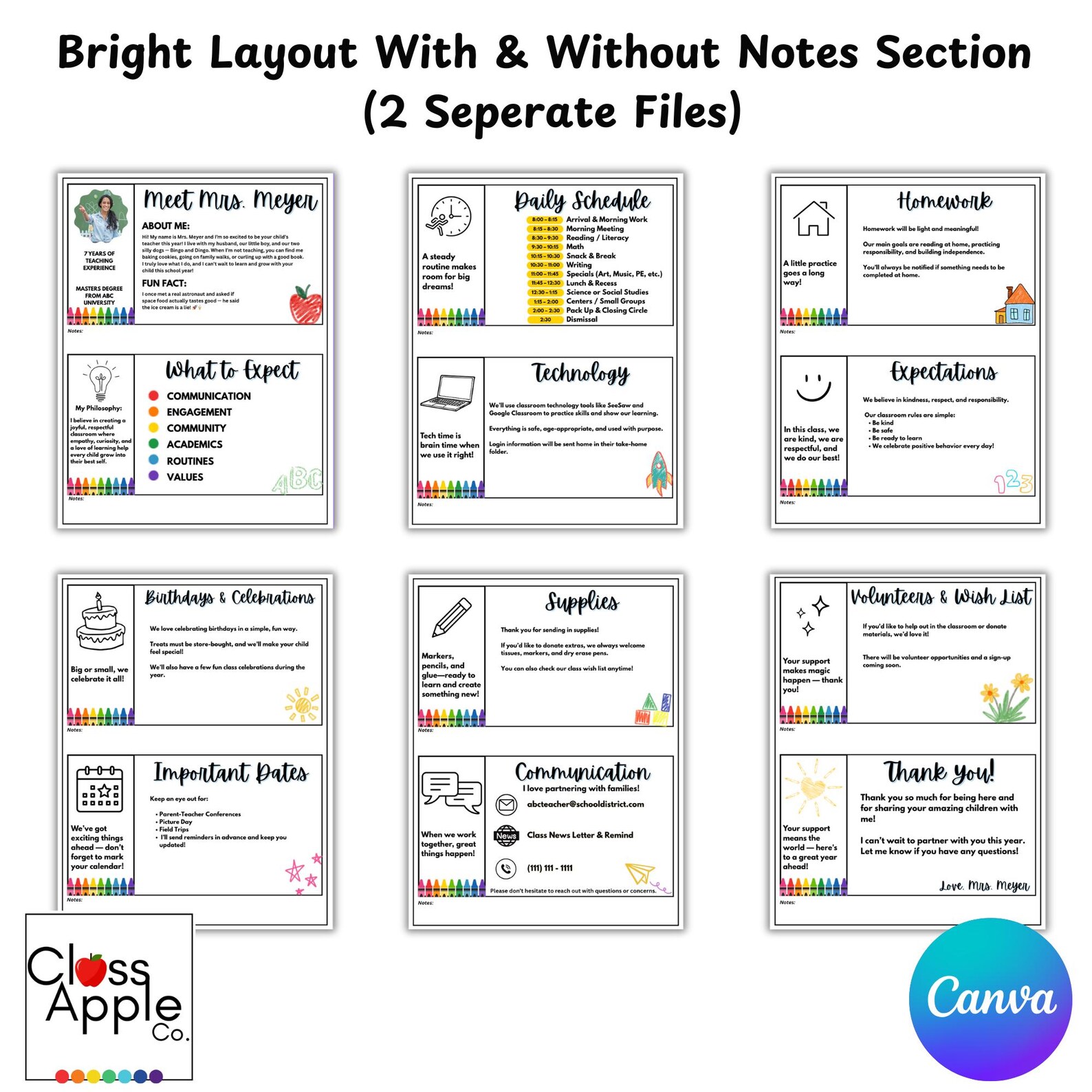 Editable Back to School Night Handout Canva Template | Meet the Teacher ...