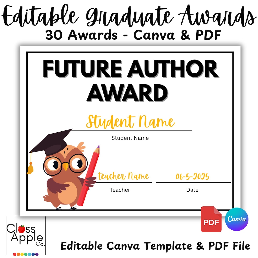 Editable Student Awards | 30 End of Year Certificates | Canva Template ...