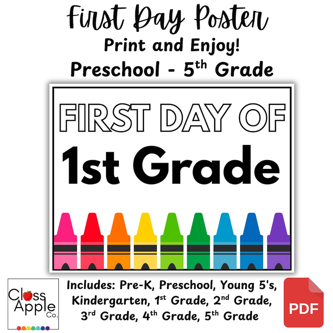 Printable First Day of School Signs | Preschool to 5th Grade | Rainbow ...
