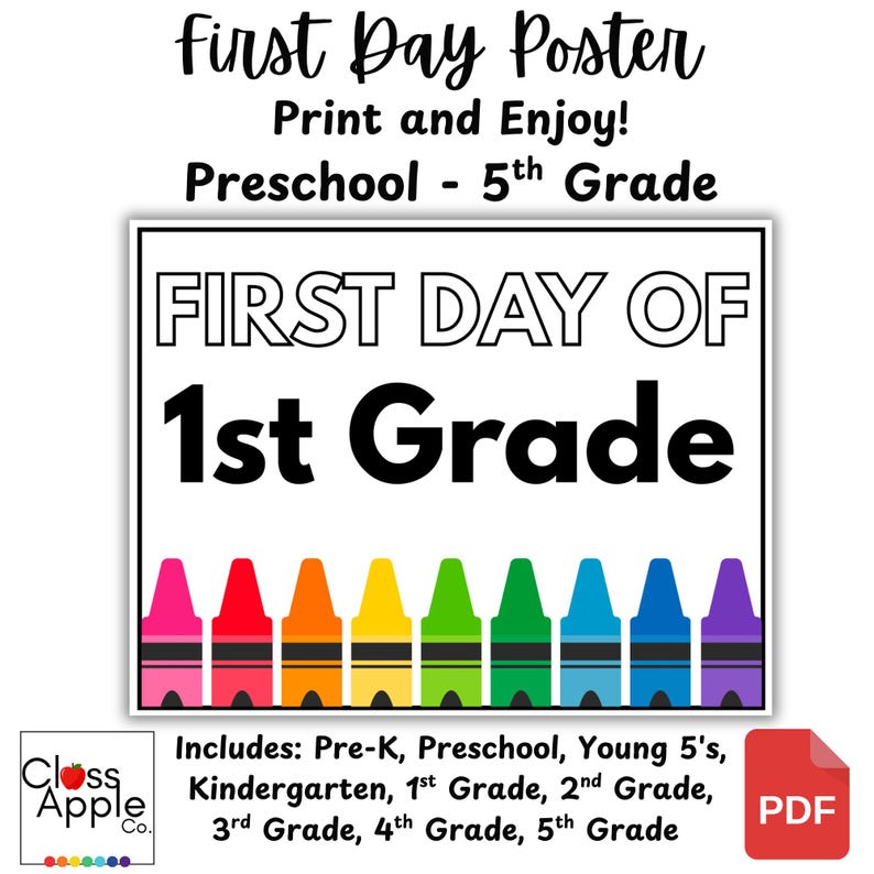 Printable First Day of School Signs | Preschool to 5th Grade | Rainbow ...