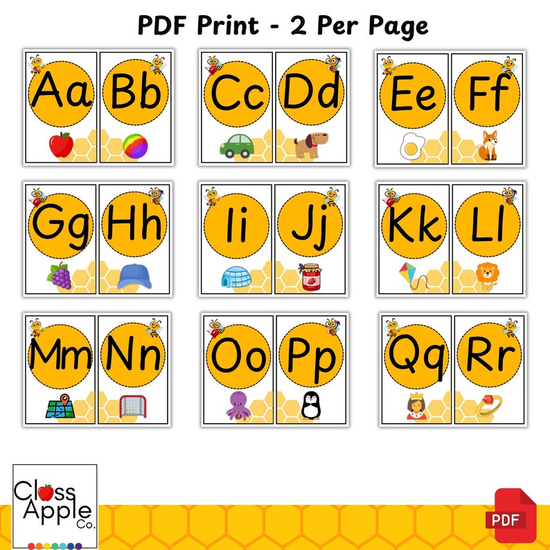 Bee Alphabet Posters | A-Z Classroom Decor | PDF Print 2 per Page ...