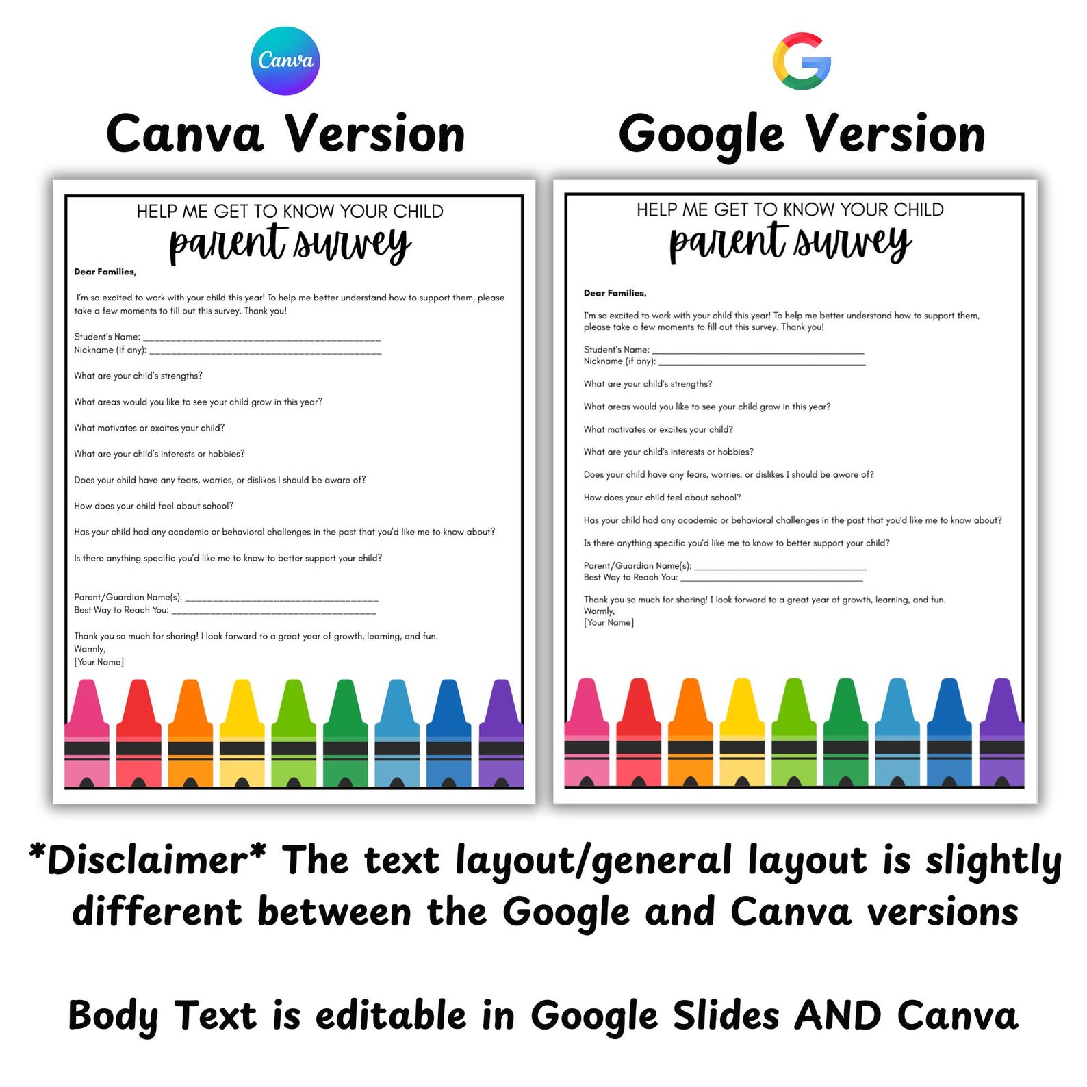 Editable Parent Survey | Get to Know Your Child Questionnaire | Canva ...