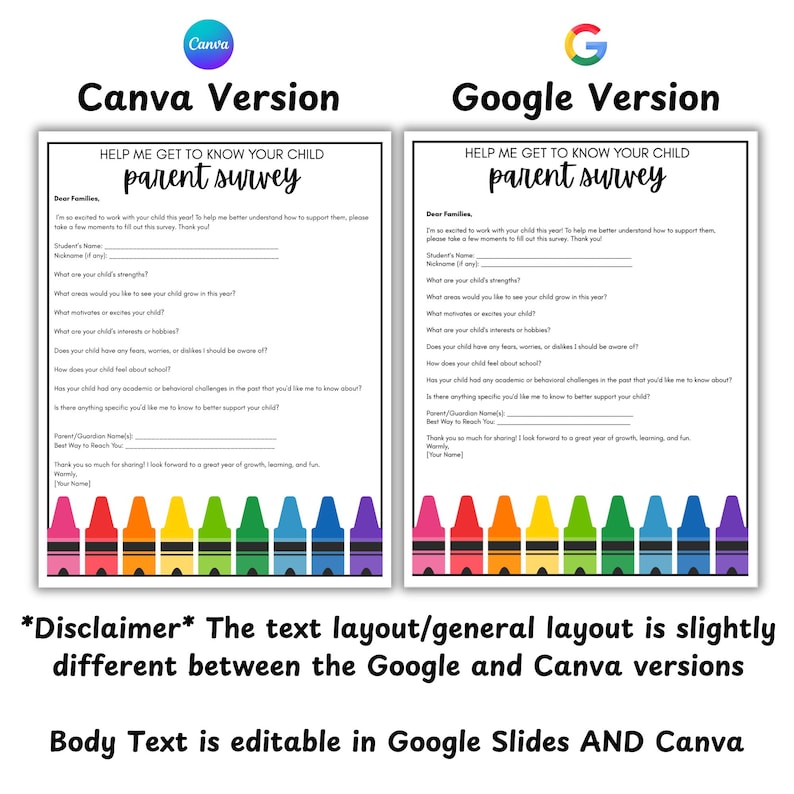 Editable Parent Survey | Get to Know Your Child Questionnaire | Canva ...