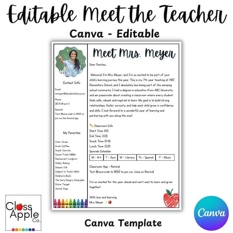Editable Meet the Teacher Letter Template | Canva Version | Back to ...
