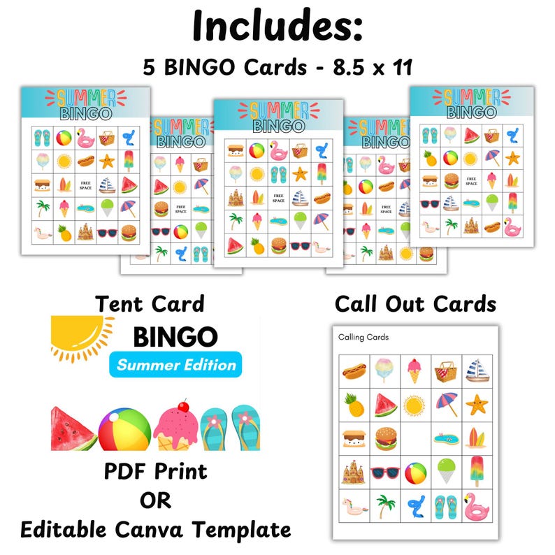 Summer Bingo Game | Printable + Editable Canva Template | End of Year ...