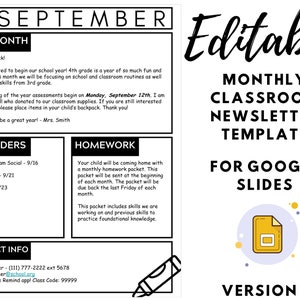 Editable Monthly Classroom Newsletter Simple Version 1 - Etsy