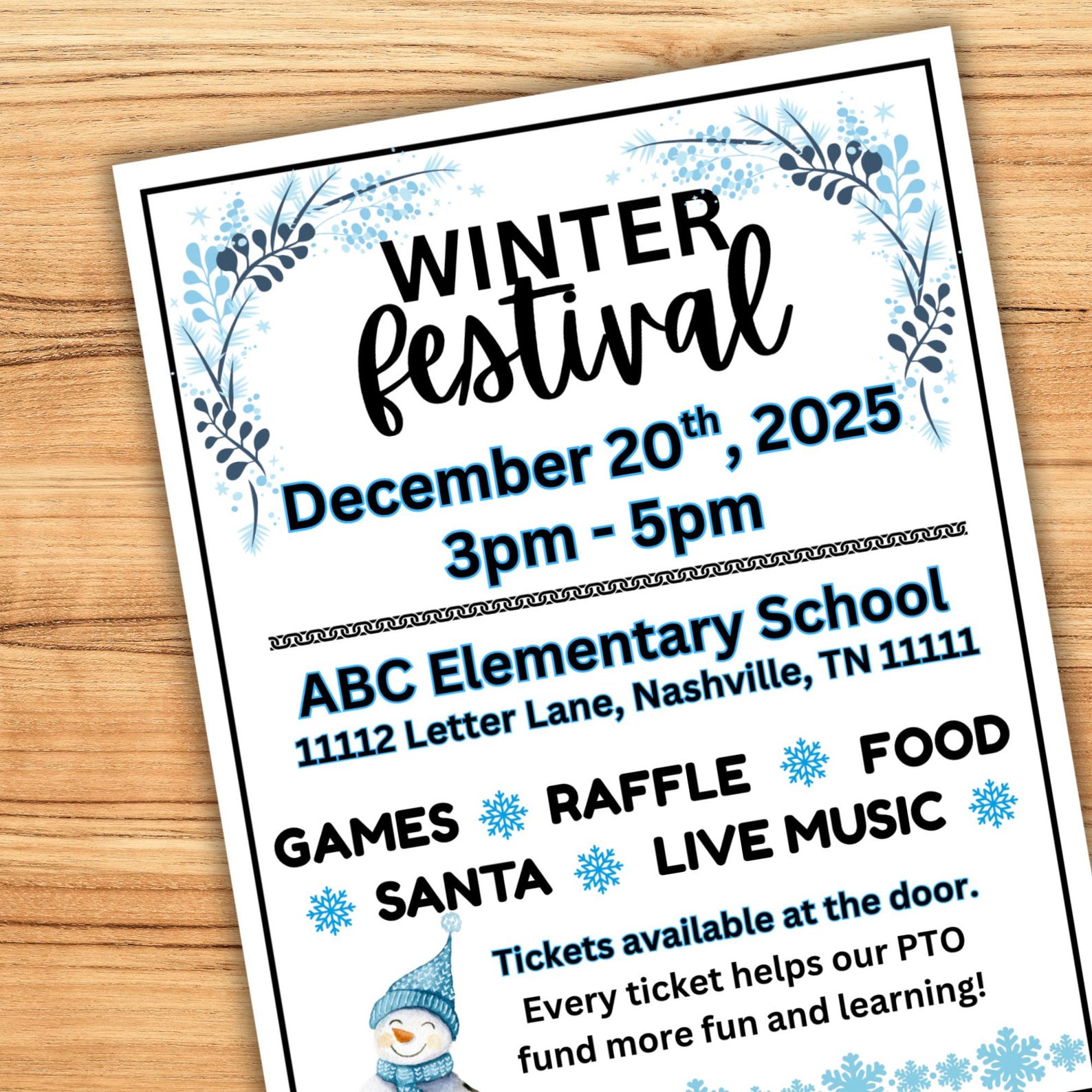 Editable Winter Festival Flyer • School Winter Event Poster • PTO ...