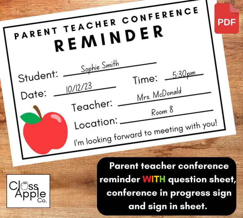 Parent-teacher Conference Reminders, Question Sheet, In-progress Sign ...