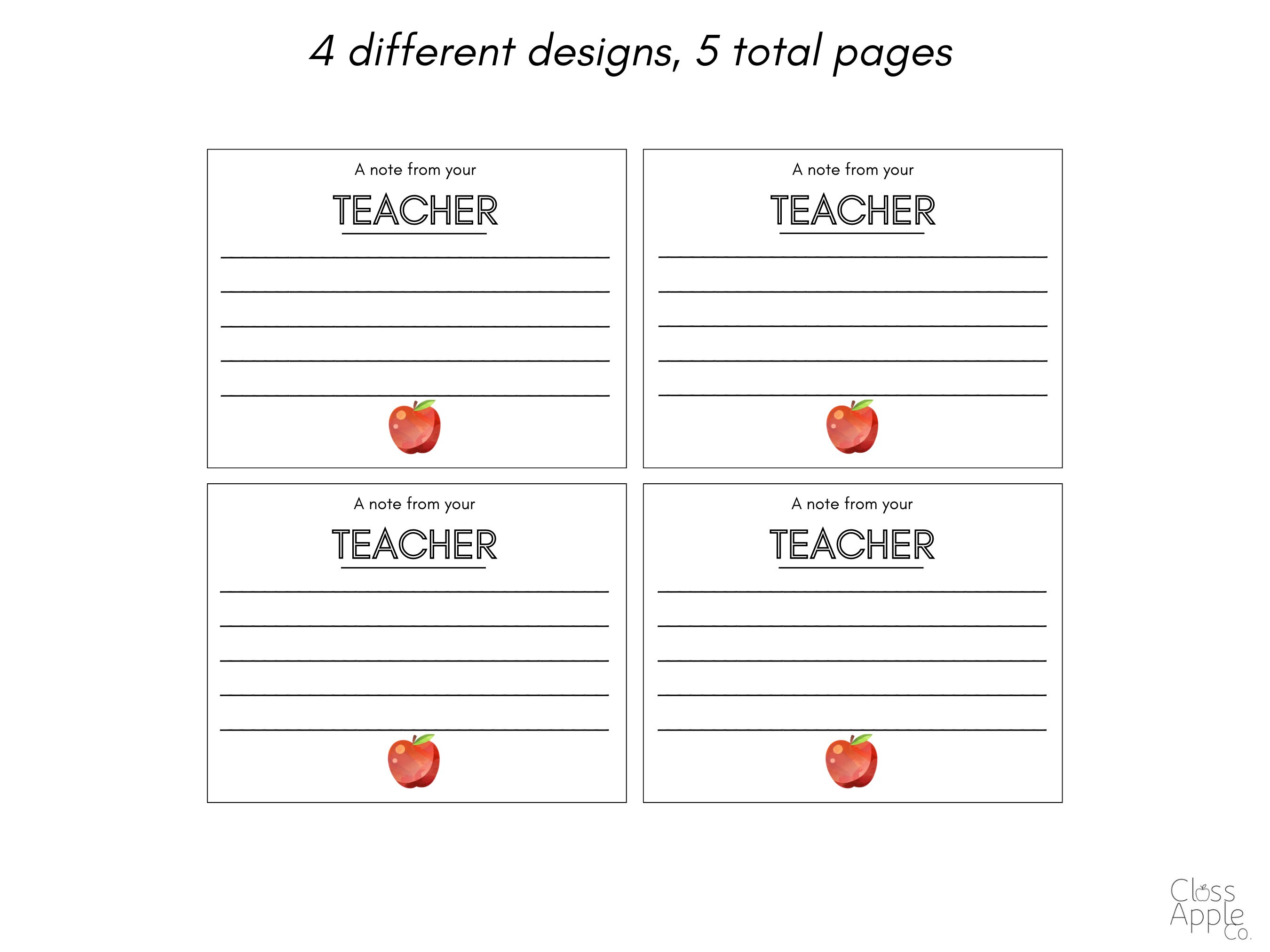 Digital Download - Printable - Thanks You Notes From Teacher - Apple ...