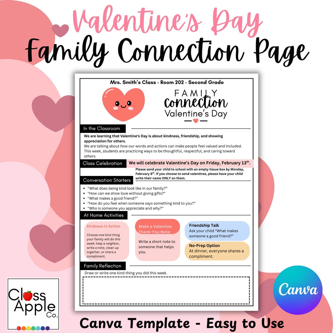 Valentine’s Day Family Connection Letter Canva Template | Editable ...