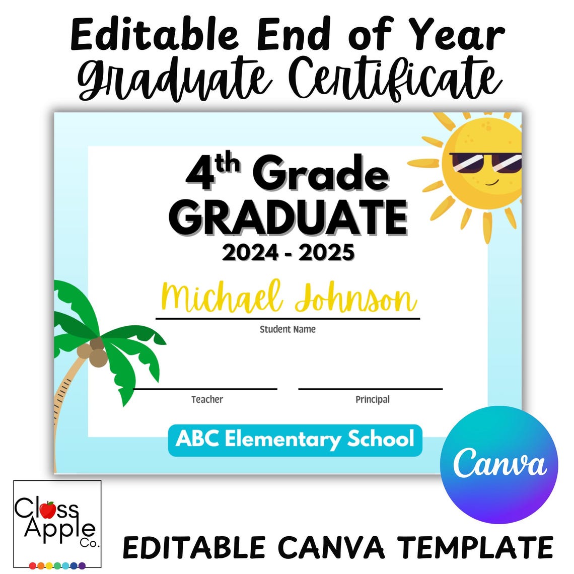 End of Year Certificate | Editable Canva Template | Any Grade Graduate ...